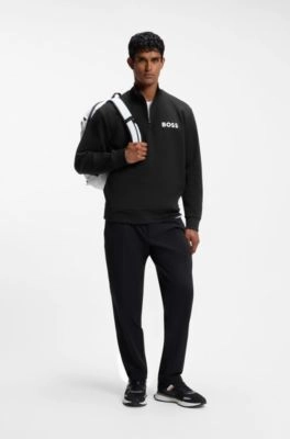 BOSS Zipper Neck Sweatshirt In Stretch Interlock Fabric