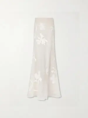 DANIELLE FRANKEL Floral Embroidered Silk-blend Organza Maxi Skirt - Neutrals