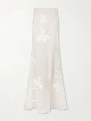 DANIELLE FRANKEL Floral Embroidered Silk-blend Organza Maxi Skirt - Neutrals
