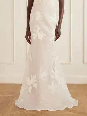 DANIELLE FRANKEL Floral Embroidered Silk-blend Organza Maxi Skirt