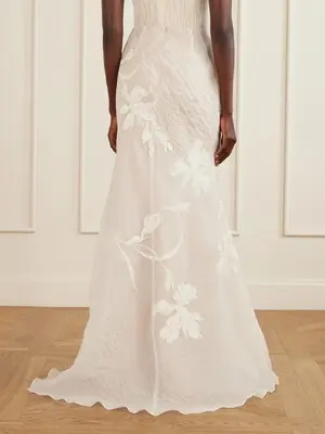 DANIELLE FRANKEL Floral Embroidered Silk-blend Organza Maxi Skirt