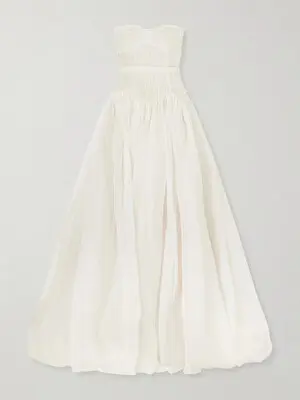 DANIELLE FRANKEL Henrietta Strapless Bustier Gown In Crinkled Silk-organza - Neutrals