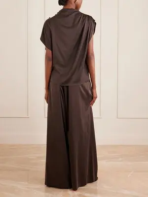TWP Draped Silk-blend Charmeuse Blouse - Brown