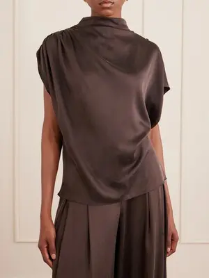 TWP Draped Silk-blend Charmeuse Blouse - Brown