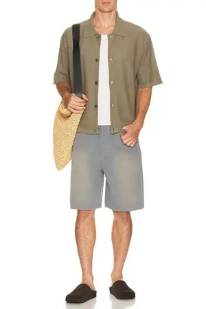 FRAME Baggy Canvas Shorts In Blue - Blue Grey