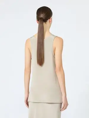 Max Mara Silk Crepe De Chine Sleeveless Top With Monogram Detail - Stone