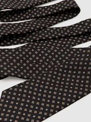 REISS Silvio Silk Twill Micro Diamond-print Tie - Black