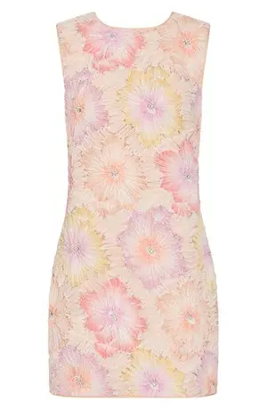 MILLY Ivette Beaded Floral Appliqué Mini Dress - Rainbow Multi