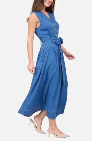 BLU PEPPER Sleeveless Midi Dress With Removable Sash