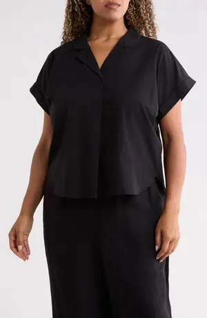 Eileen Fisher Notch Collar Organic Cotton Top - Black