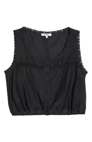 RE/DONE Allegra Lace Trim Button-up Crop Top