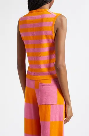 YANYAN Daisy Stripe Sleeveless Linen Blend Sweater