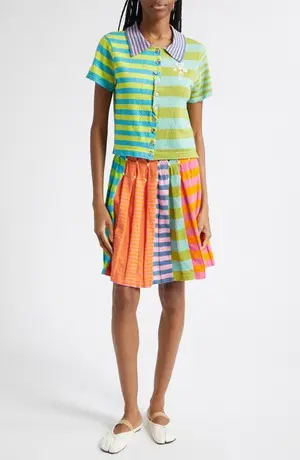 YANYAN Daisy Embroidered Stripe Pointelle Cardigan