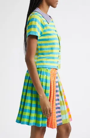 YANYAN Daisy Embroidered Stripe Pointelle Cardigan