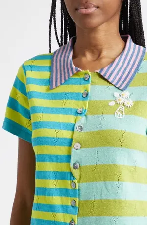 YANYAN Daisy Embroidered Stripe Pointelle Cardigan