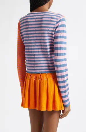 YANYAN Daisy Stripe Linen Blend Cardigan