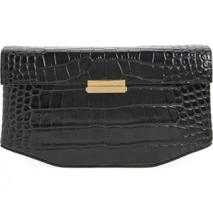 TOTEME Croc-embossed Leather Clutch With Shoulder Strap - Black