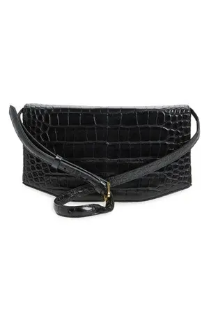 TOTEME Croc-embossed Leather Clutch With Shoulder Strap - Black