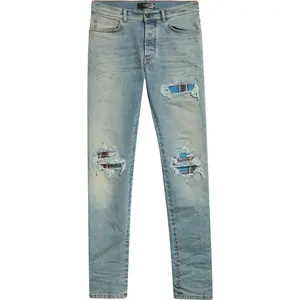 Amiri Mx1 Flannel Patch Ripped Skinny Jeans - Medium Indigo