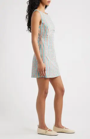 Faithfull The Brand Lydie Check Cotton & Linen Mini Dress