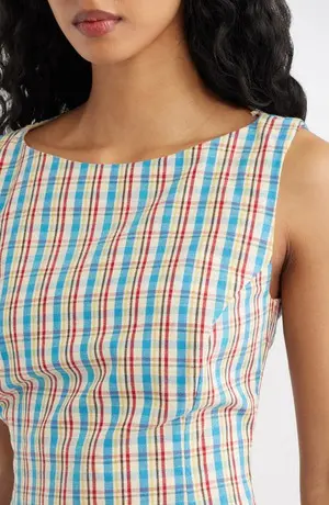 Faithfull The Brand Lydie Check Cotton & Linen Mini Dress