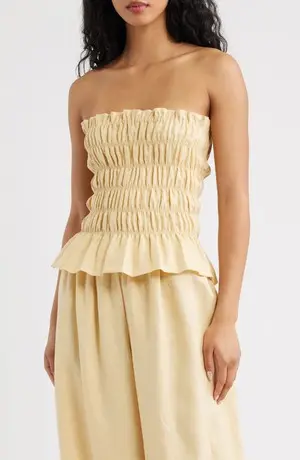 Faithfull The Brand Tiera Smocked Linen Strapless Top