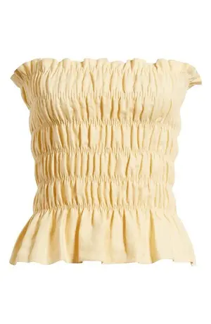 Faithfull The Brand Tiera Smocked Linen Strapless Top