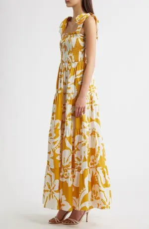 FLYING TOMATO Floral Tie Shoulder Tiered Maxi Dress