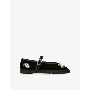 FLABELUS Mae Pierre Jewel Velvet Mary-jane Flats - Black