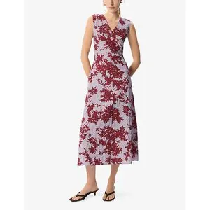 Whistles Floral Textured Cotton V-neck Midi Dress