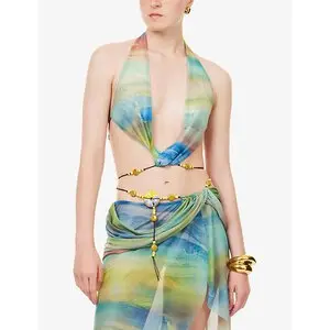 JADED LONDON Halter-neck Woven Top With Beaded Straps