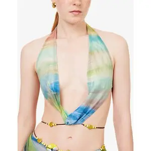 JADED LONDON Halter-neck Woven Top With Beaded Straps