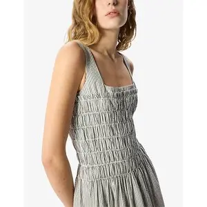 Whistles Striped Shirred-bodice Cotton Midi Dress
