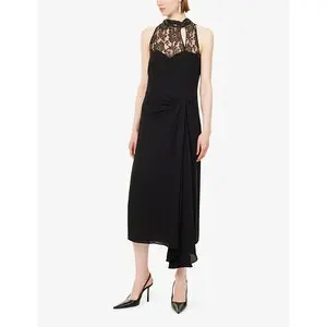 Valentino Garavani High-neck Lace-panel Silk Midi Dress