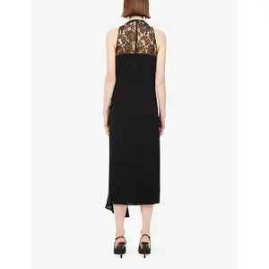 Valentino Garavani High-neck Lace-panel Silk Midi Dress