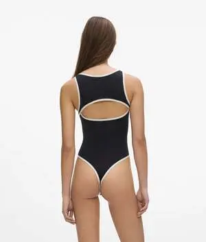 Karl Lagerfeld Monochrome Thong Bodysuit With Racer Neckline And Cut-out Detail
