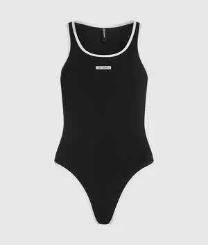 Karl Lagerfeld Monochrome Thong Bodysuit With Racer Neckline And Cut-out Detail