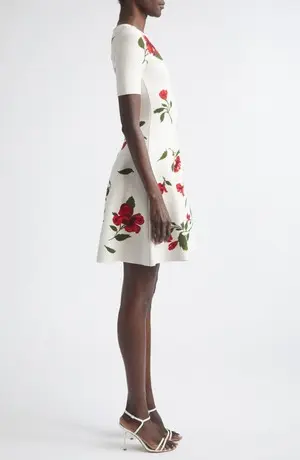 Oscar De La Renta Hibiscus Jacquard Sweater Dress