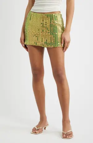 Princess Polly Zelaia Sequin Knit Miniskirt - Green