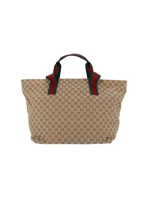 Gucci Gg Canvas Tote Bag With Web Detail - Beige