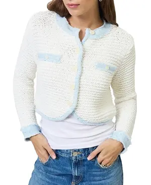 Central Park West Celeste Cropped Cardigan Sweater - White Blue