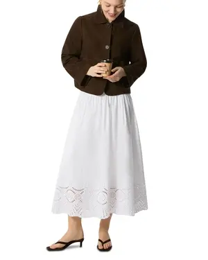 Whistles Broderie Cotton Midi Skirt