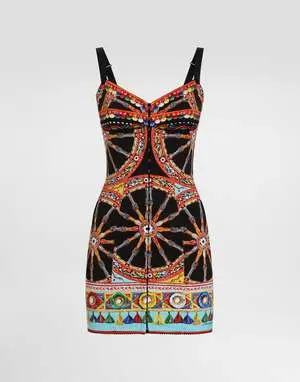Dolce & Gabbana Carretto-print Short Charmeuse Dress