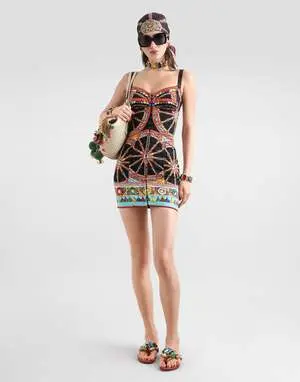 Dolce & Gabbana Carretto-print Short Charmeuse Dress