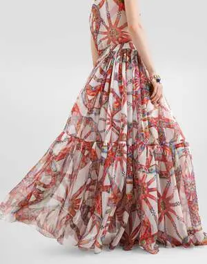 Dolce & Gabbana Carretto-print Long Chiffon Skirt