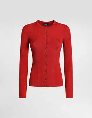 Dolce & Gabbana Ribbed Viscose Knit Cardigan - Red