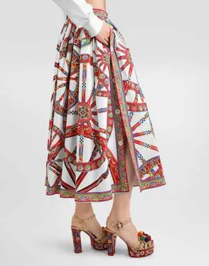 Dolce & Gabbana Carretto-print Poplin Long Skirt