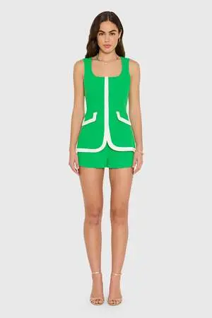 Amanda Uprichard Color-blocked Romper - Grass,ivory