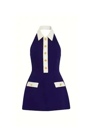 Amanda Uprichard Archer Romper With Halter Neck And Contrast Collar - Navy/ivory