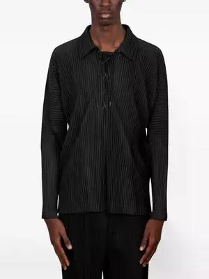 Issey Miyake Lace-up Pleated Shirt - Black